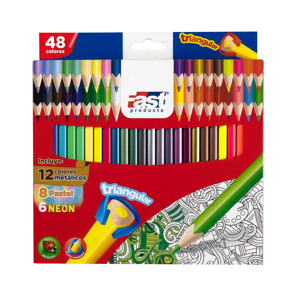 CRAYON DE MADERA FAST TRIANG. LARGO 48 COLORES | Distribuidora los escudos